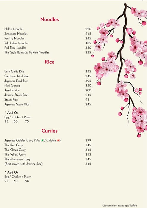 Menu at Maguro, Hyderabad