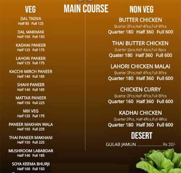 Menu at Charcha, Faridabad