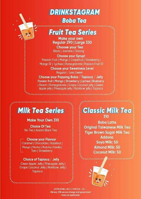 Menu of Harajuku Tokyo Cafe, DLF Phase 3, Gurgaon