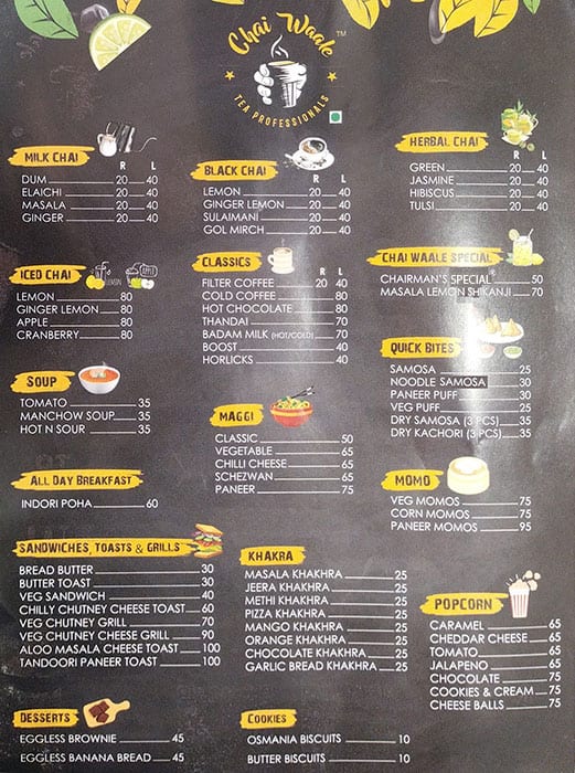Menu of Chai Waale, Anna Nagar East, Chennai