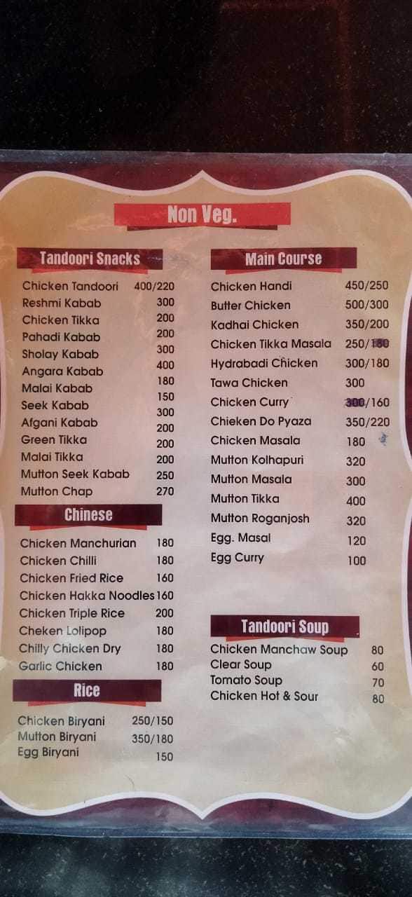 Menu of Punjabi Haveli, Chakan, Pune