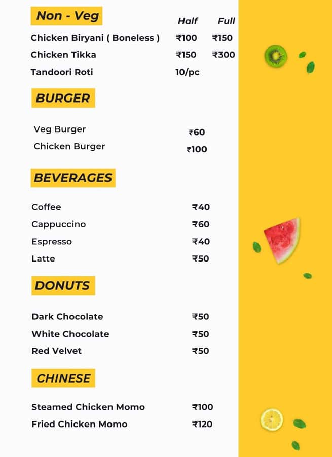 Menu of Golden Bites, Hazratbal, Srinagar