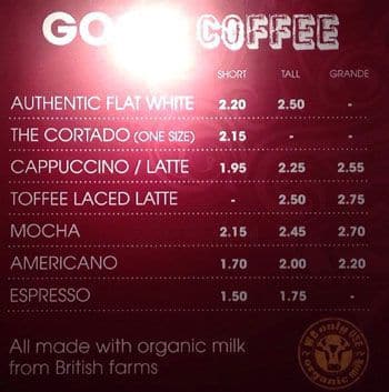 Menu at Ravello Coffee Co cafe, London, 10 Dean Bradley St