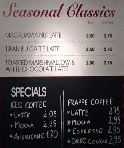 Menu at Ravello Coffee Co cafe, London, 10 Dean Bradley St