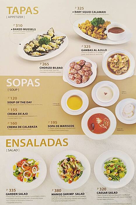 Menu at Dulcinea Restaurant, Makati, Level 1 Greenbelt 5