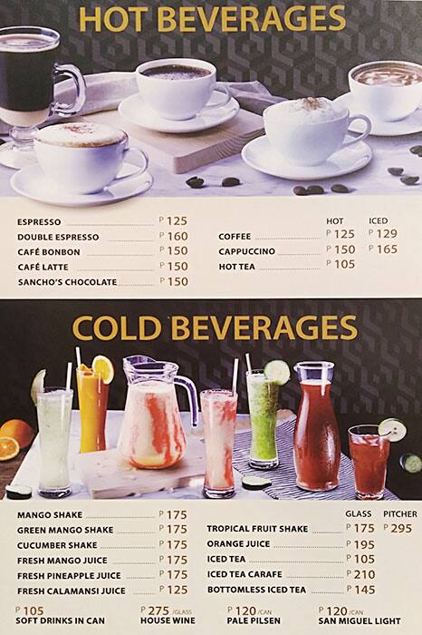 Menu at Dulcinea restaurant, Pasig, SM Megamall