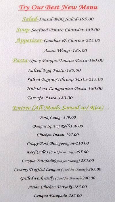 Menu at Sega Cofi cafe, Antipolo, Rizal Km.25