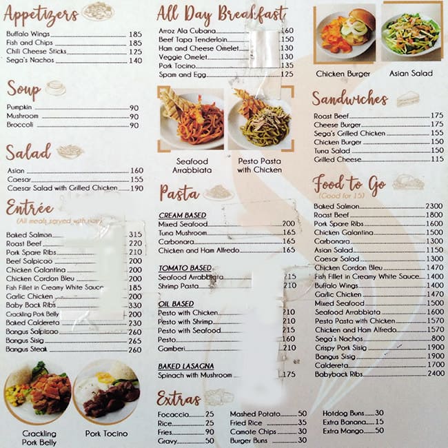 Menu at Sega Cofi cafe, Antipolo, Rizal Km.25