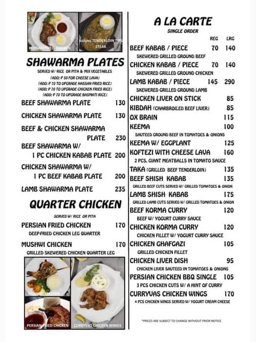 Menu at Hassan Kabab and Steaks pub & bar, Quezon City, Katipunan Ave