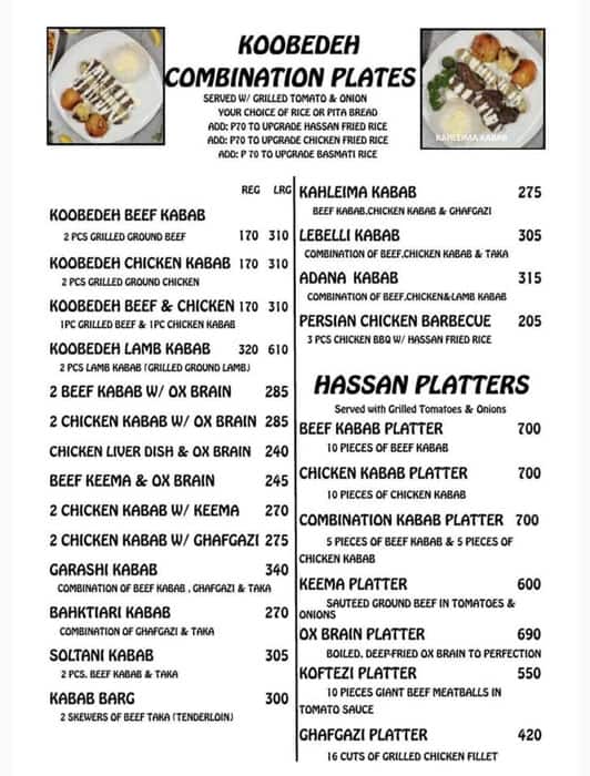 Menu at Hassan Kabab and Steaks pub & bar, Quezon City, Katipunan Ave