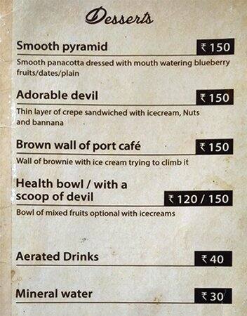 Menu at The Port Cafe, Chennai, 72