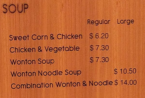 Menu at Lee's Malaysian Since 1982 restaurant, Sydney