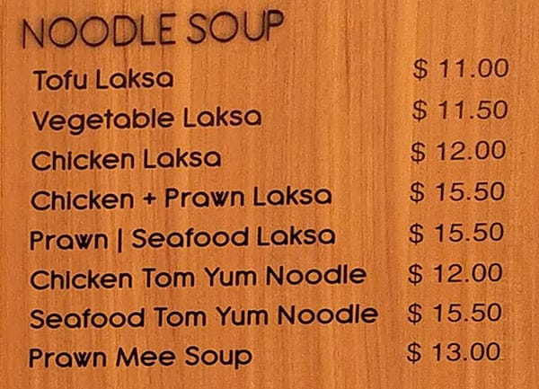 Menu at Lee's Malaysian Since 1982 restaurant, Sydney