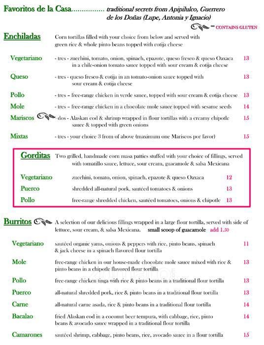 Menu at Agua Verde Cafe, Seattle