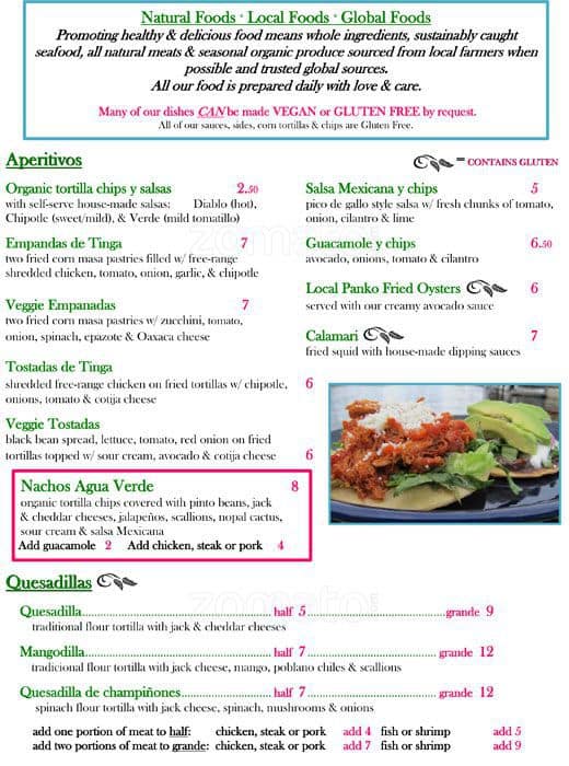 Menu at Agua Verde Cafe, Seattle