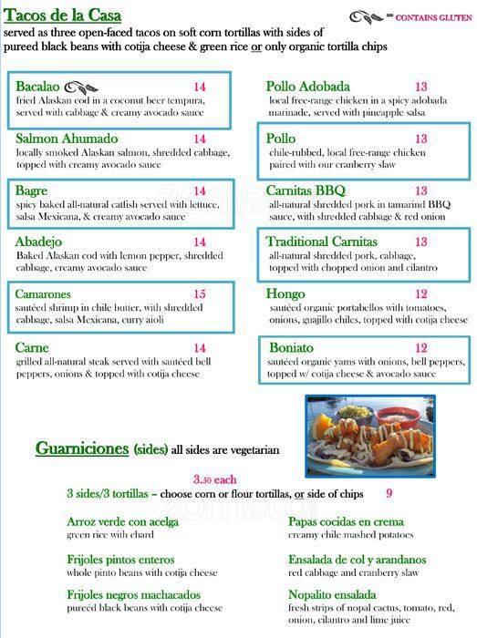 Menu at Agua Verde Cafe, Seattle