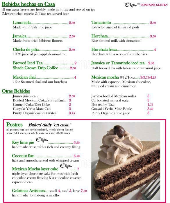 Menu at Agua Verde Cafe, Seattle