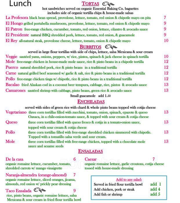 Menu at Agua Verde Cafe, Seattle