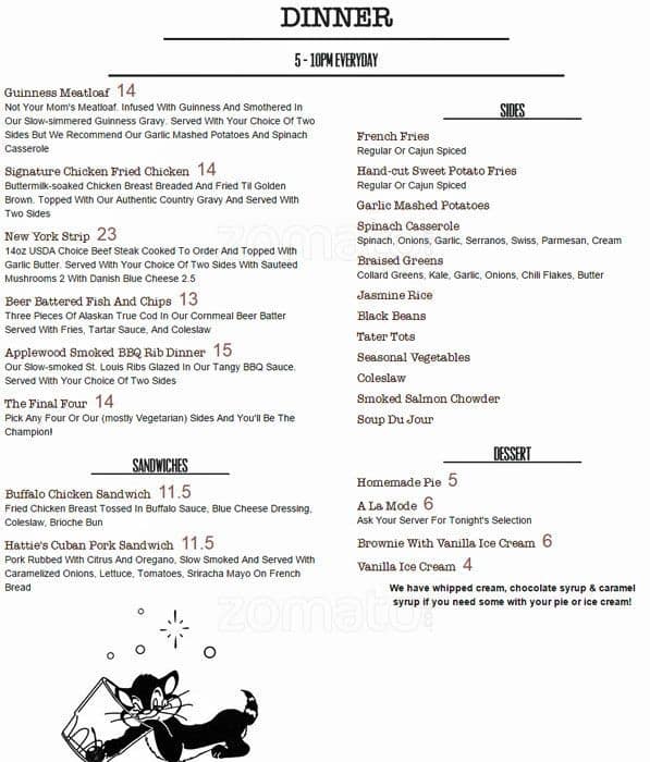 Menu at Hattie's Hat Restaurant, Seattle, Ballard Ave NW