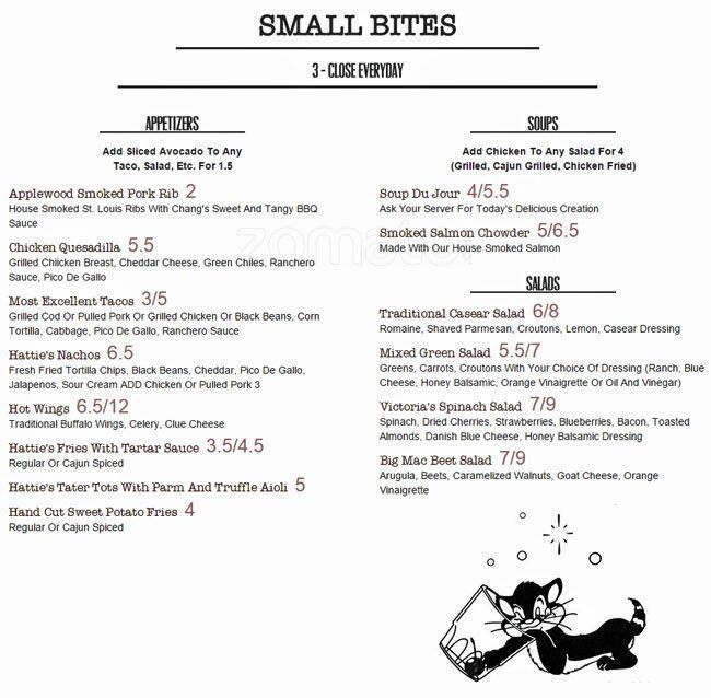 Menu at Hattie's Hat Restaurant, Seattle, Ballard Ave NW