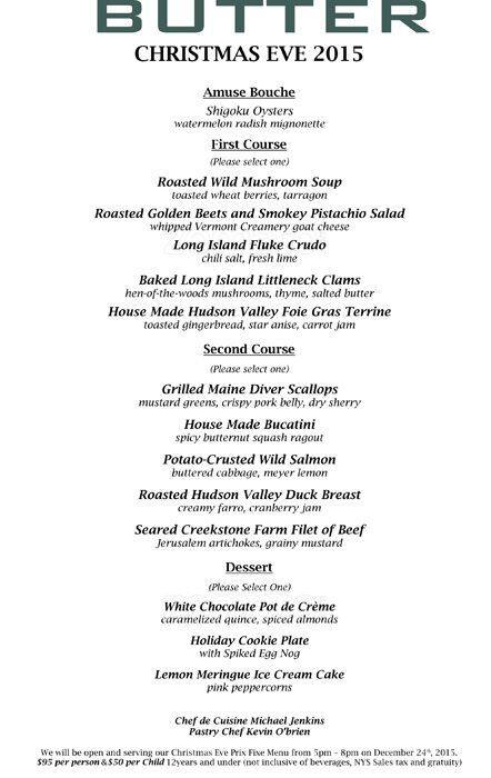 Menu at Butter restaurant, West New York, 70 W 45th St