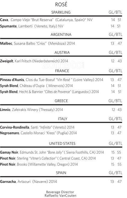 Menu at Butter restaurant, West New York, 70 W 45th St