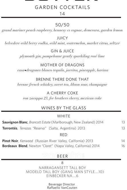 Menu at Butter restaurant, West New York, 70 W 45th St