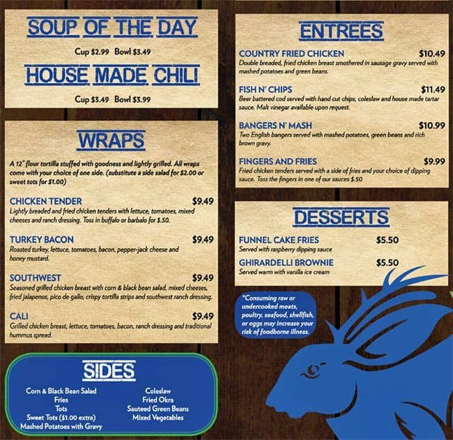 Menu at Jackalope Jacks pub & bar, Charlotte, Commonwealth Ave