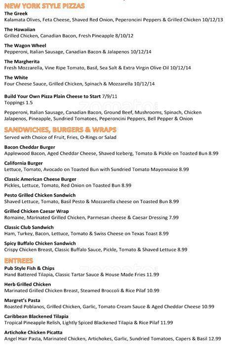 Menu at Wagon Grill restaurant, Grapevine