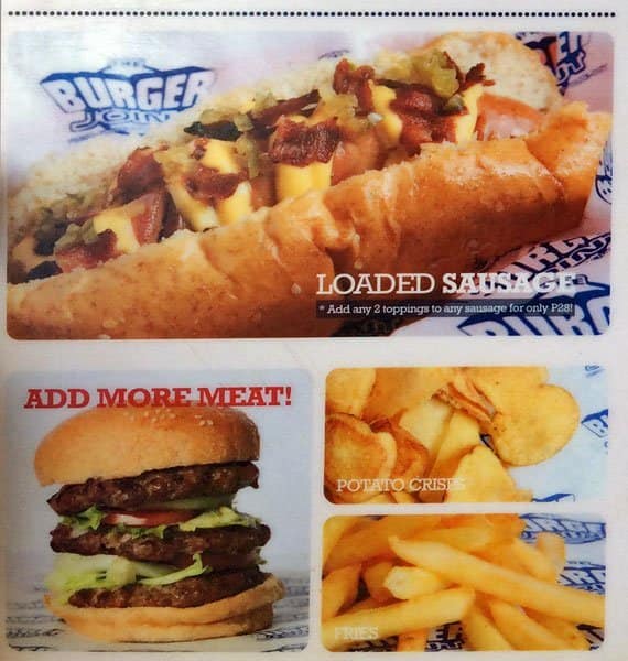 Menu at Burger Joint restaurant, Cebu City
