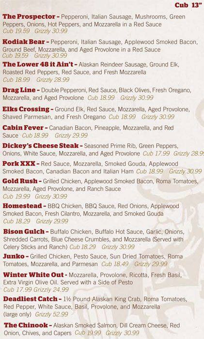 Menu at Prospector's Pizzeria & Alehouse, McKinley Park