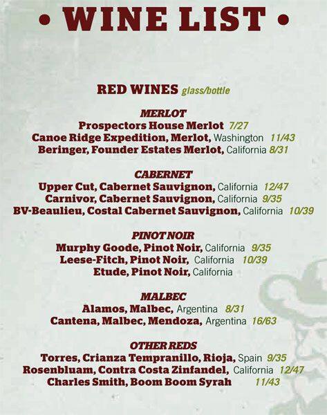 Menu at Prospector's Pizzeria & Alehouse, McKinley Park