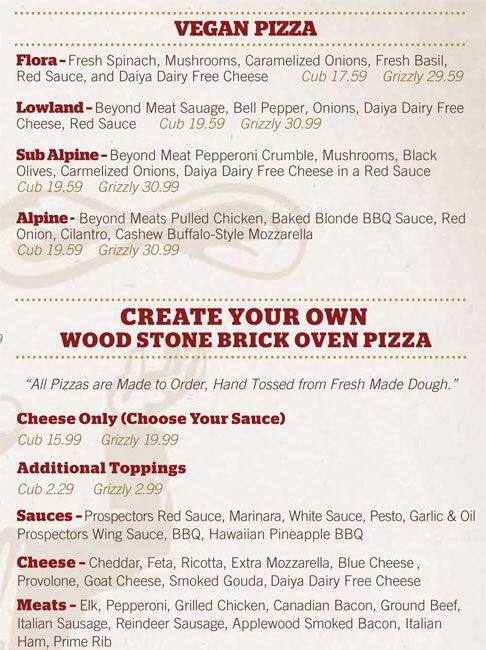 Menu at Prospector's Pizzeria & Alehouse, McKinley Park