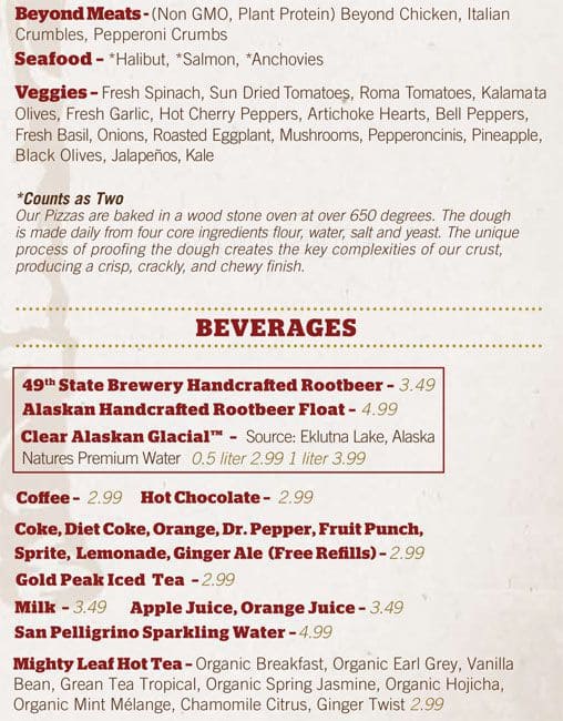Menu at Prospector's Pizzeria & Alehouse, McKinley Park