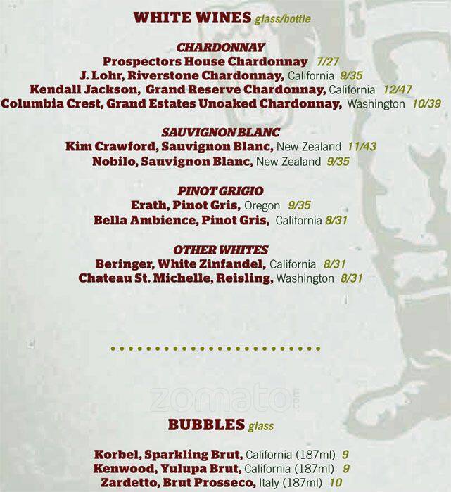 Menu at Prospector's Pizzeria & Alehouse, McKinley Park