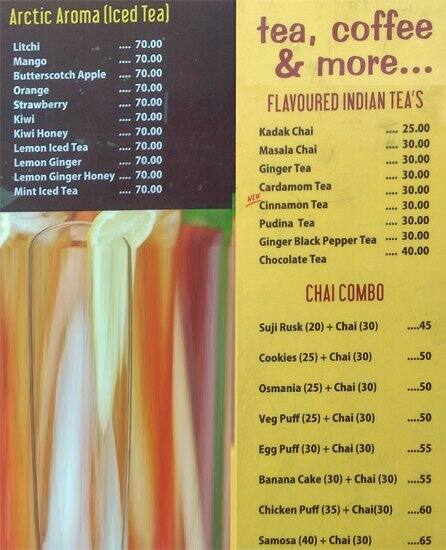 Menu at Tea Factory, Hyderabad