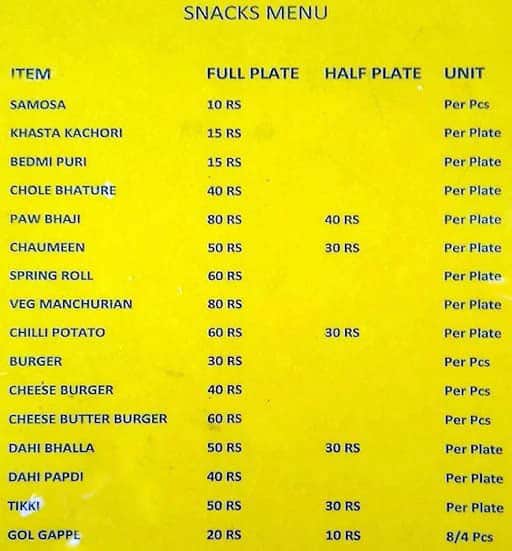 Menu of Bhagat Ji Sweets, Rajendar Nagar, Ghaziabad