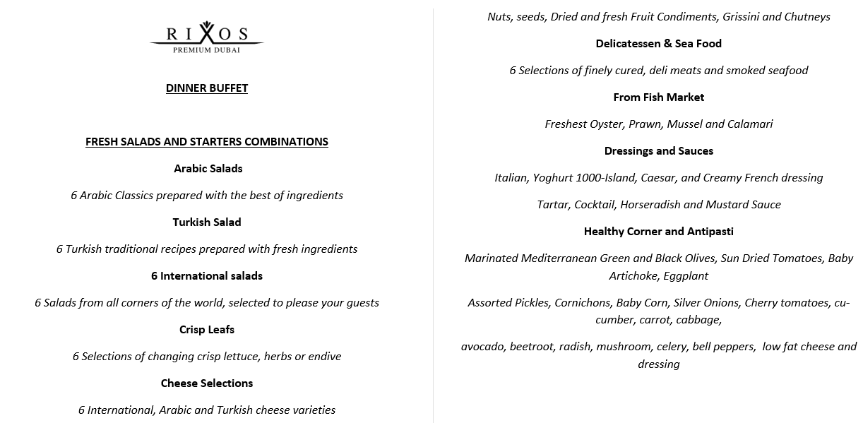 Turquoise Restaurant - Rixos Premium Dubai Menu - Zomato