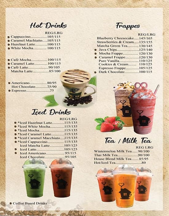 Menu at The Village Brew cafe, Quezon City