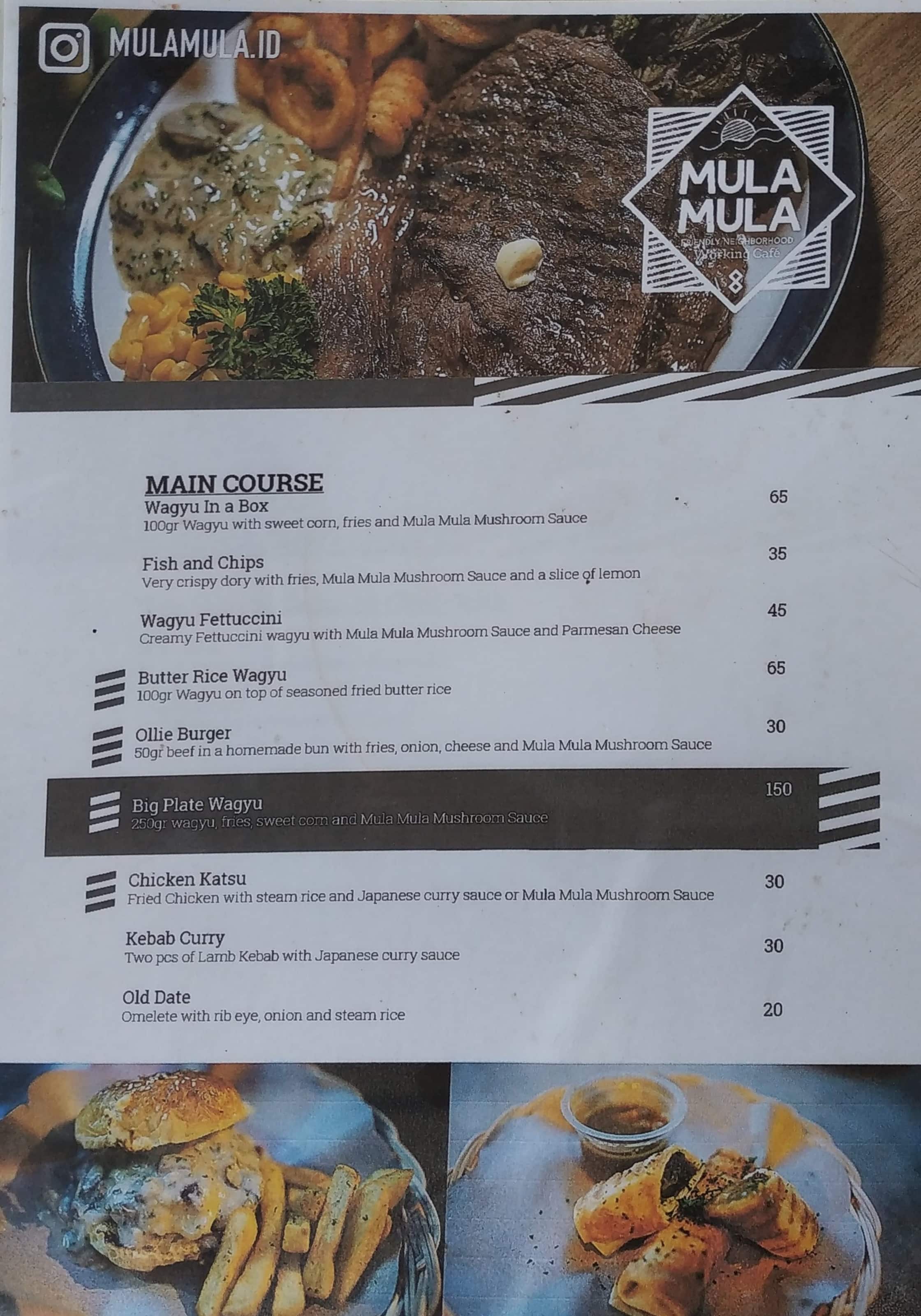 Menu at Mula-Mula Working Cafe, South Jakarta