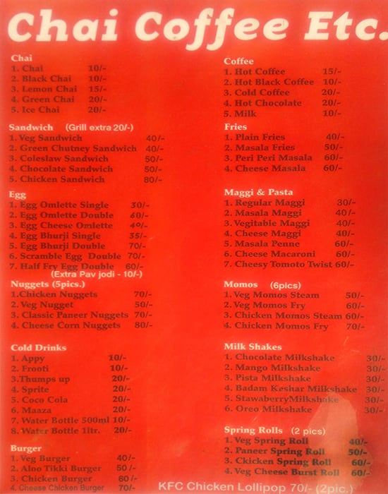 Menu of Chai Coffee Etc, Pimpri, Pune