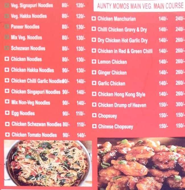 Menu of Aunty Momos, Sector 16, Noida