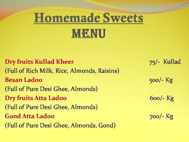 Menu of Homemade Sweets, Expressway, Pune