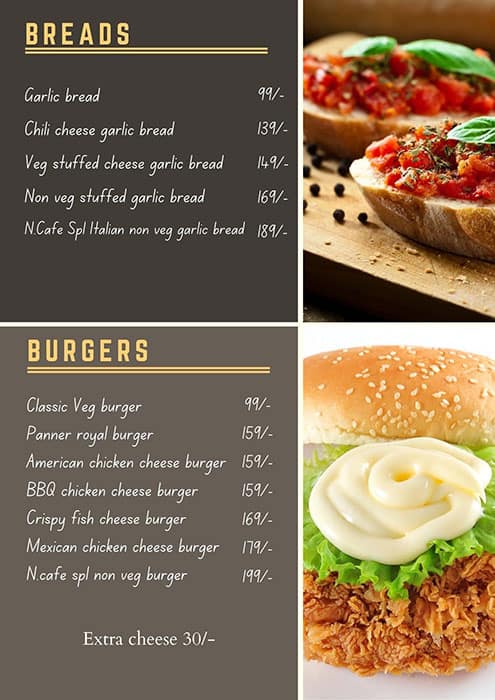 Menu at THE N CAFE, Hyderabad