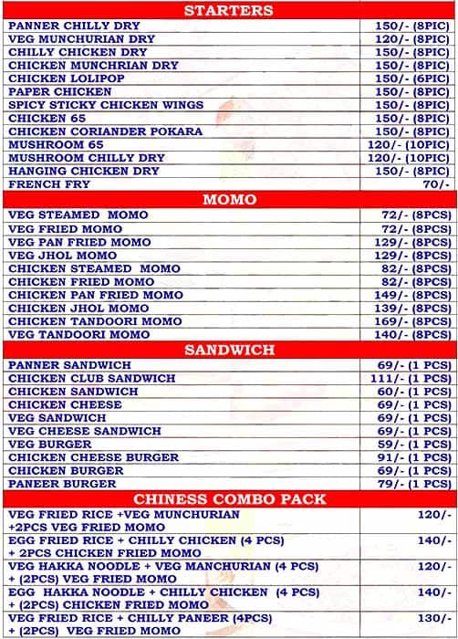 Menu of Bindas's Kitchen, Kalikapur, Kolkata