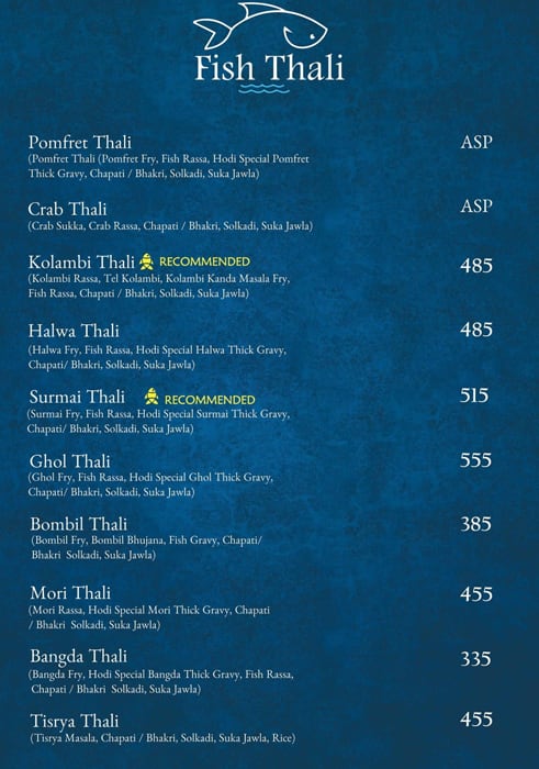 Menu of Hodi Seafood Restaurant, Vashi, Navi Mumbai