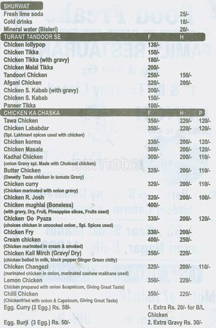 Menu at Food Freaks Corner, New Delhi