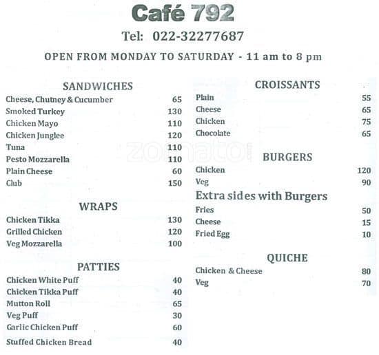 Café 792 Menu, Menu for Café 792, Dadar East, Mumbai - Zomato