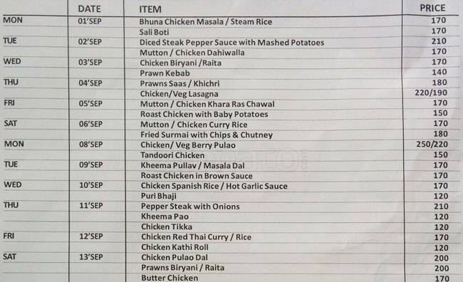 Menu at Café 792, Mumbai