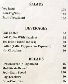 Menu at Café 792, Mumbai